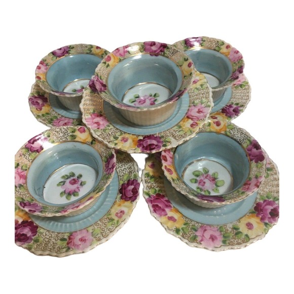 Unbranded | Dining | Vintage Nippon China Blue Pink Roses Custard Cup ...